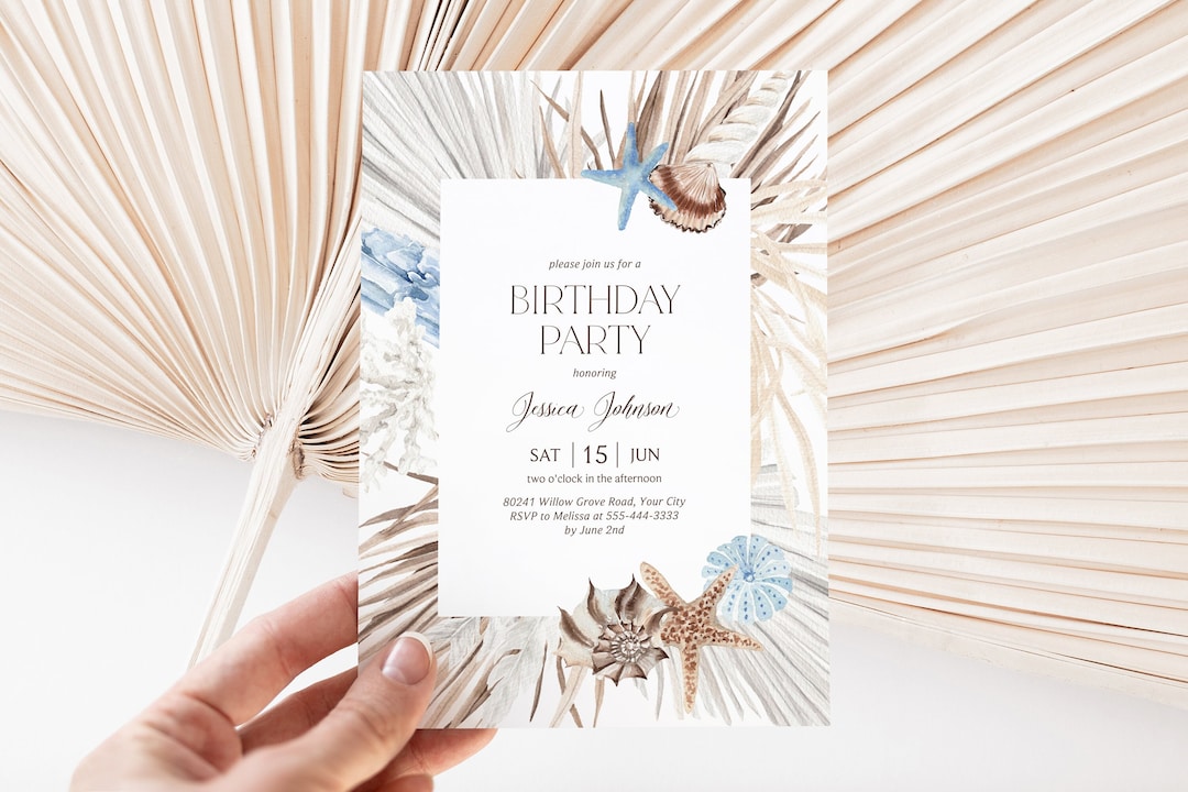 Beach Birthday Party Invitation Boho Ocean Birthday Party - Etsy