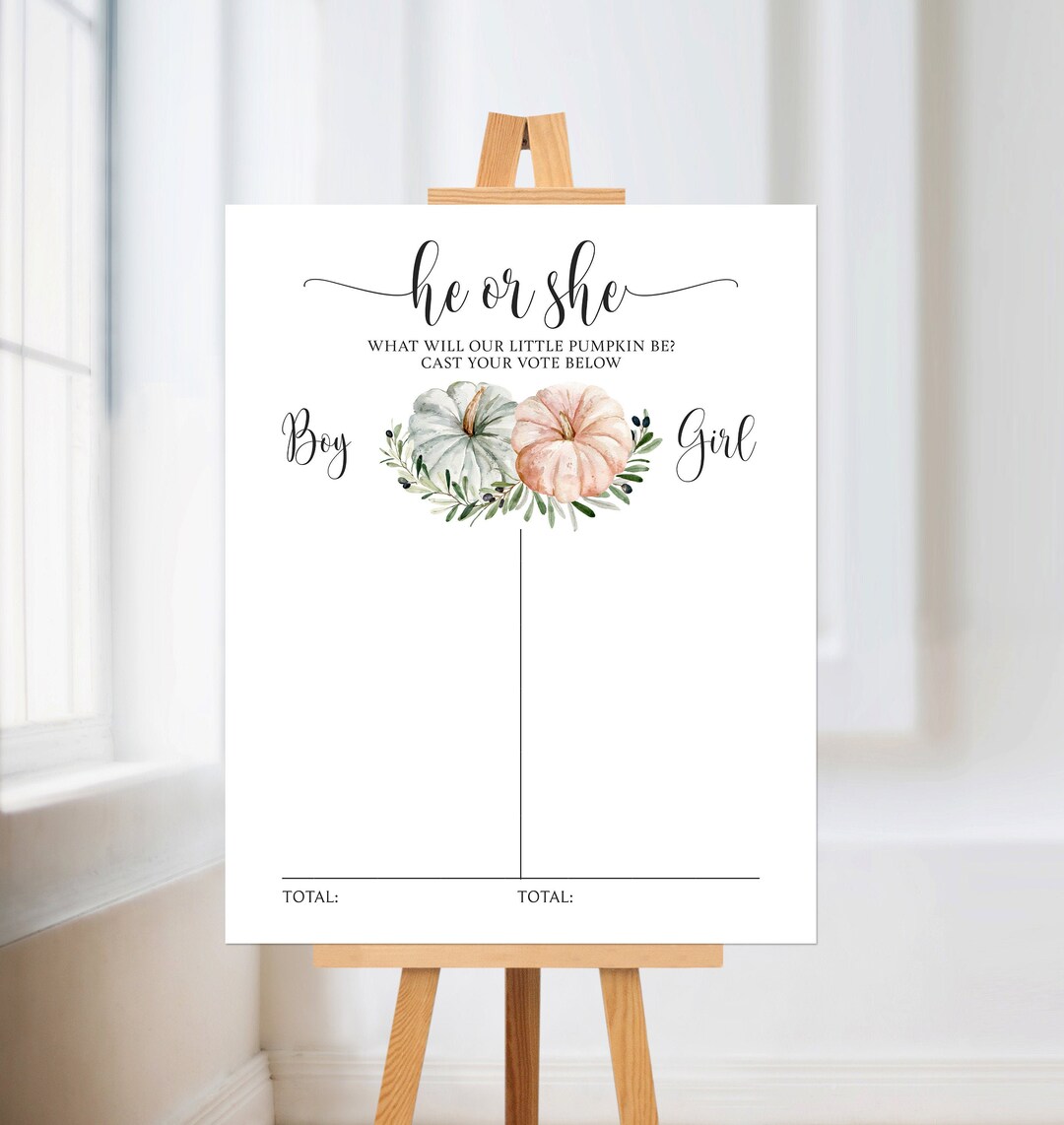 Pumpkin Gender Prediction Game Sign, Printable, Cast Your Vote He or ...