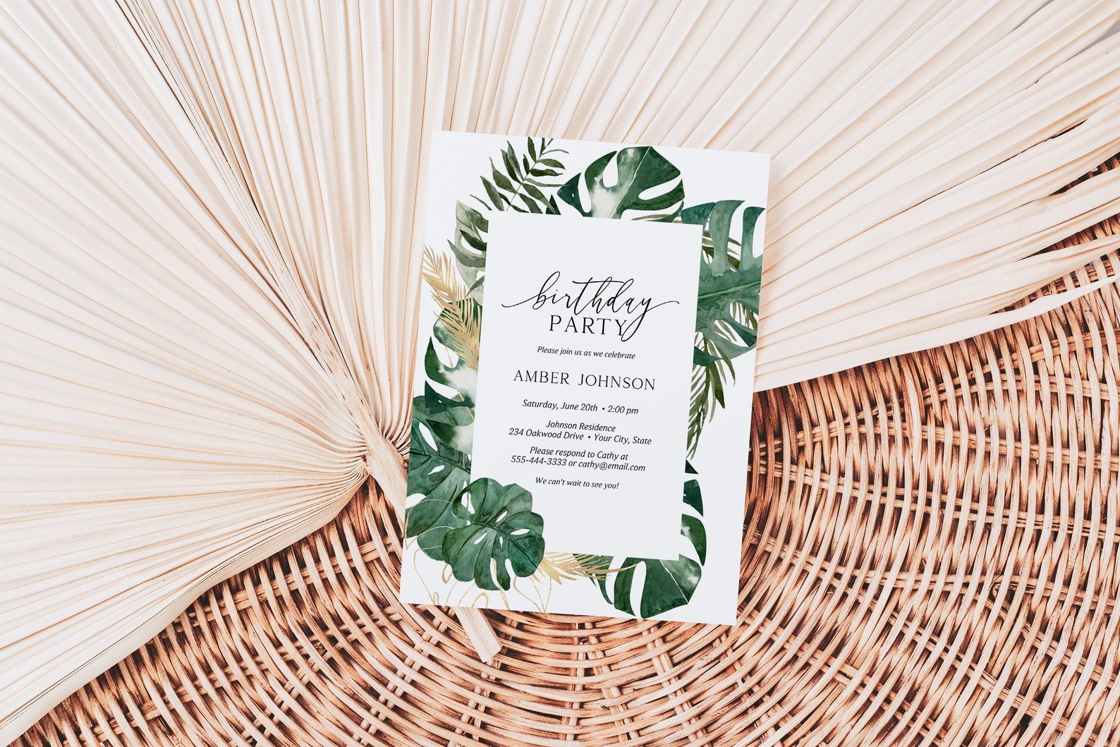 Monstera Leaves Birthday Party Invitation Adult Birthday - Etsy