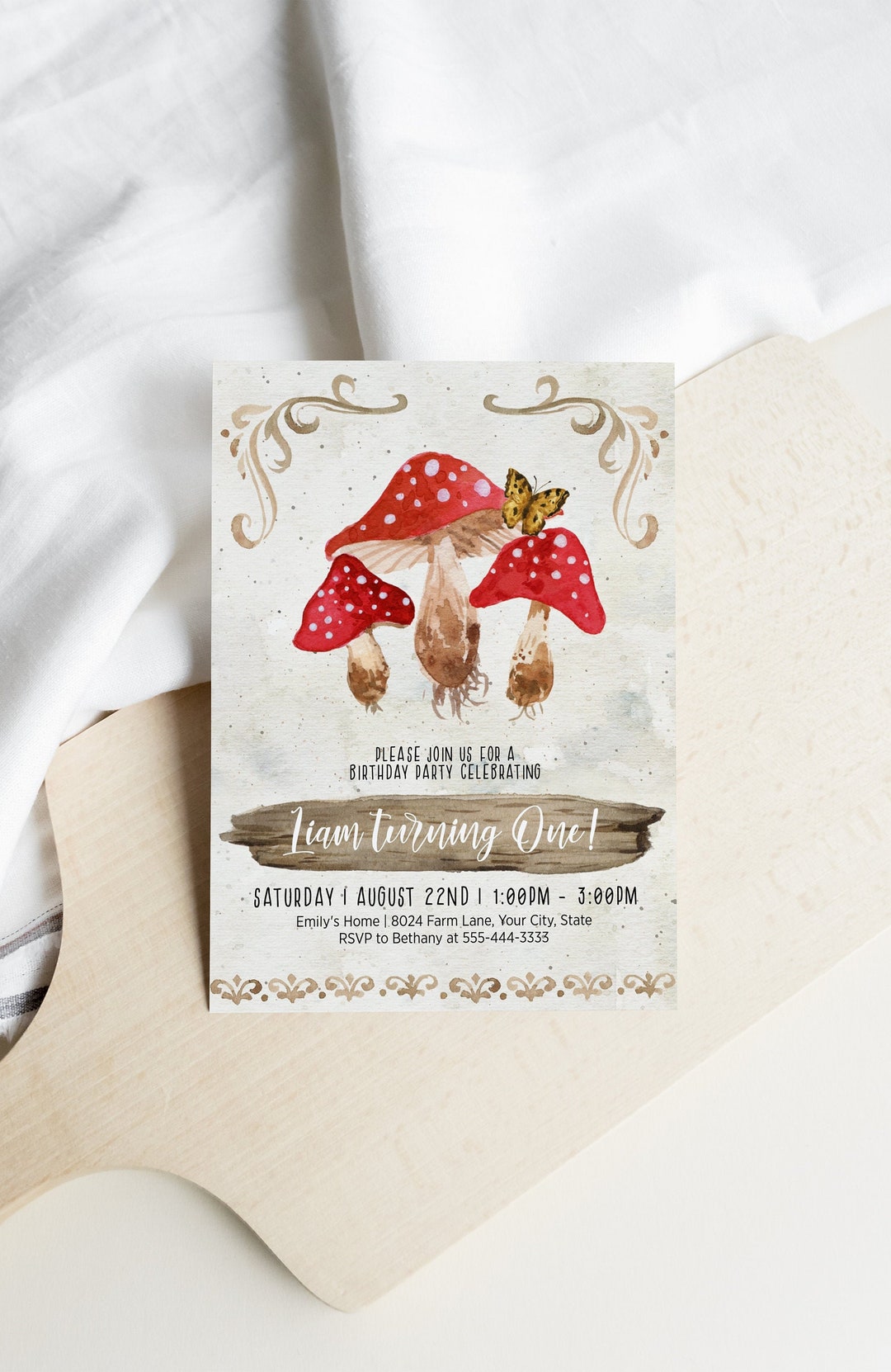 Mushroom Birthday Party Invitation, Woodland Birthday Invite, Mushroom ...