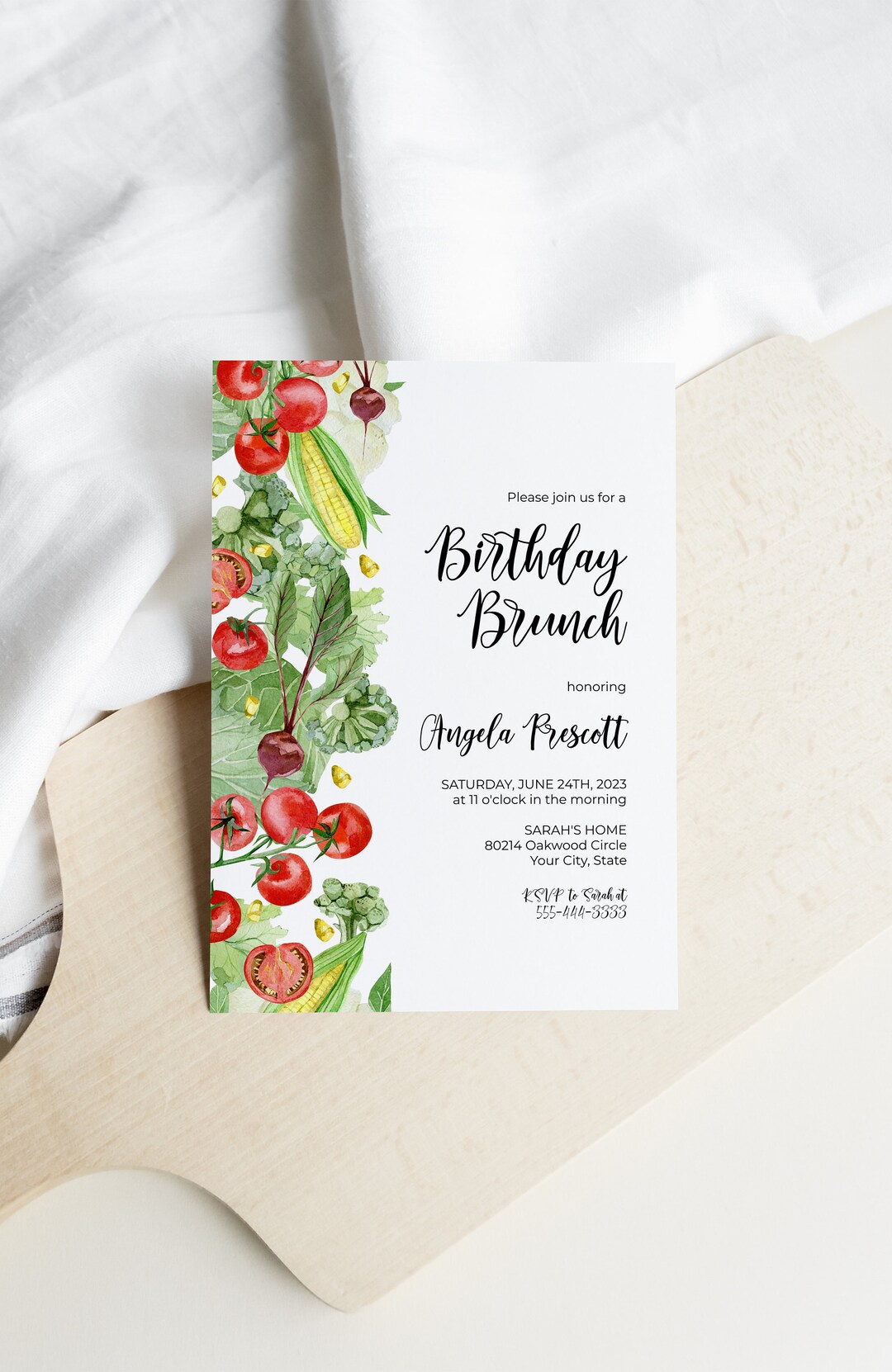 Vegetable Birthday Brunch Invitation, Vegetarian Lunch Invitation ...