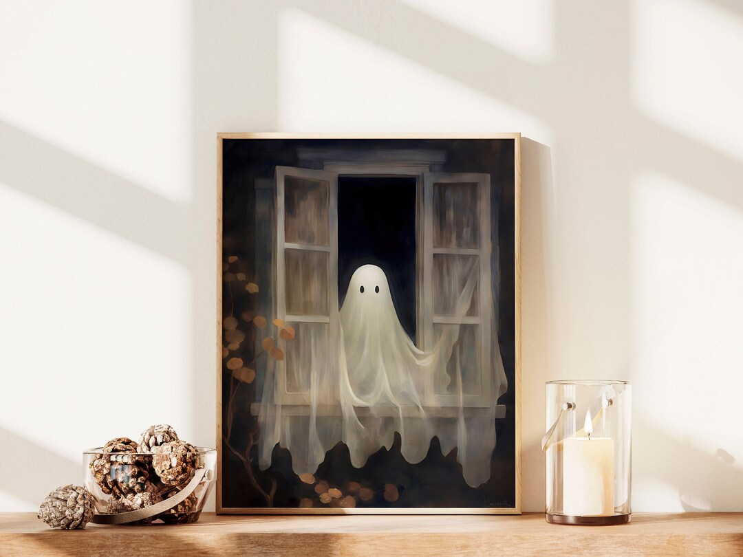 Cute Retro Ghost in Window Printable Art Print, 16x20, Instant Download ...