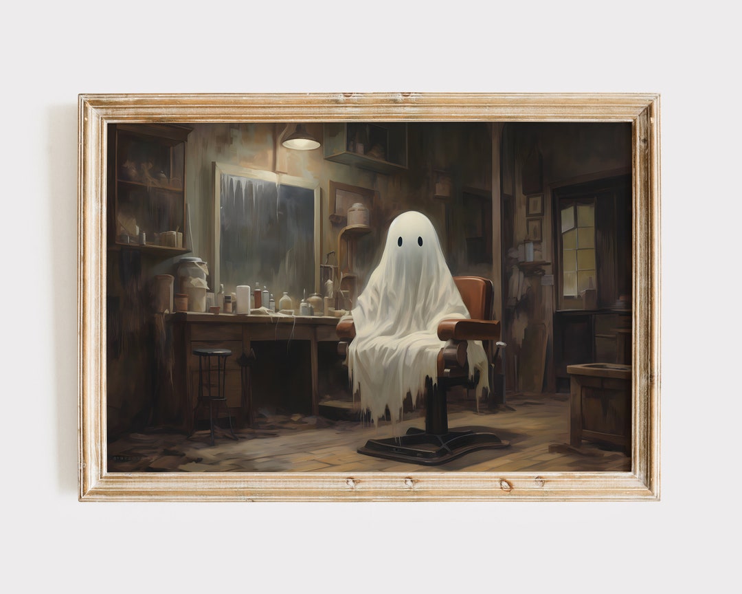 Barber Shop Ghost Painting, Cute Halloween Printable Art, Spooky ...