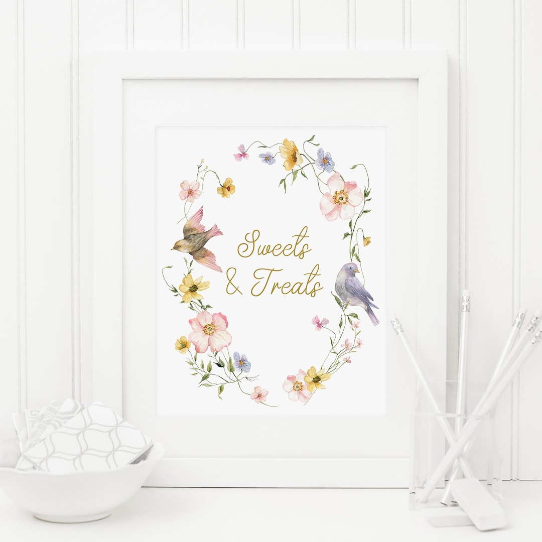 Bird Sweets & Treats Sign, Instant Download, Cottage Floral Dessert ...