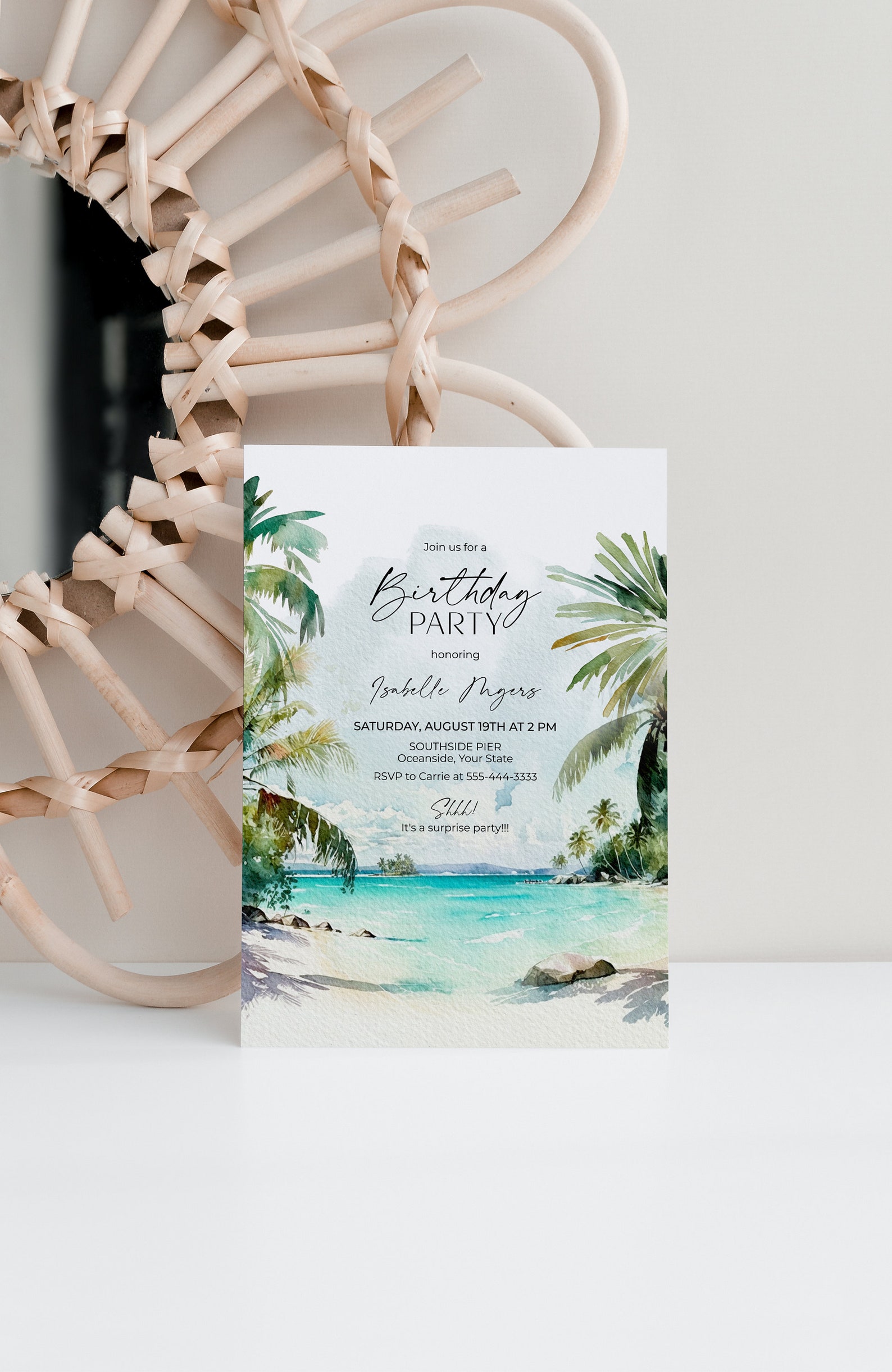 Tropical Birthday Party Invitation, Coastal Birthday Invite, Seascape ...