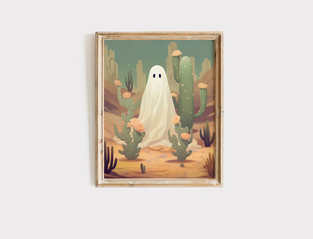 Cute Ghost in Desert Painting, Southwestern Halloween Home Decor ...