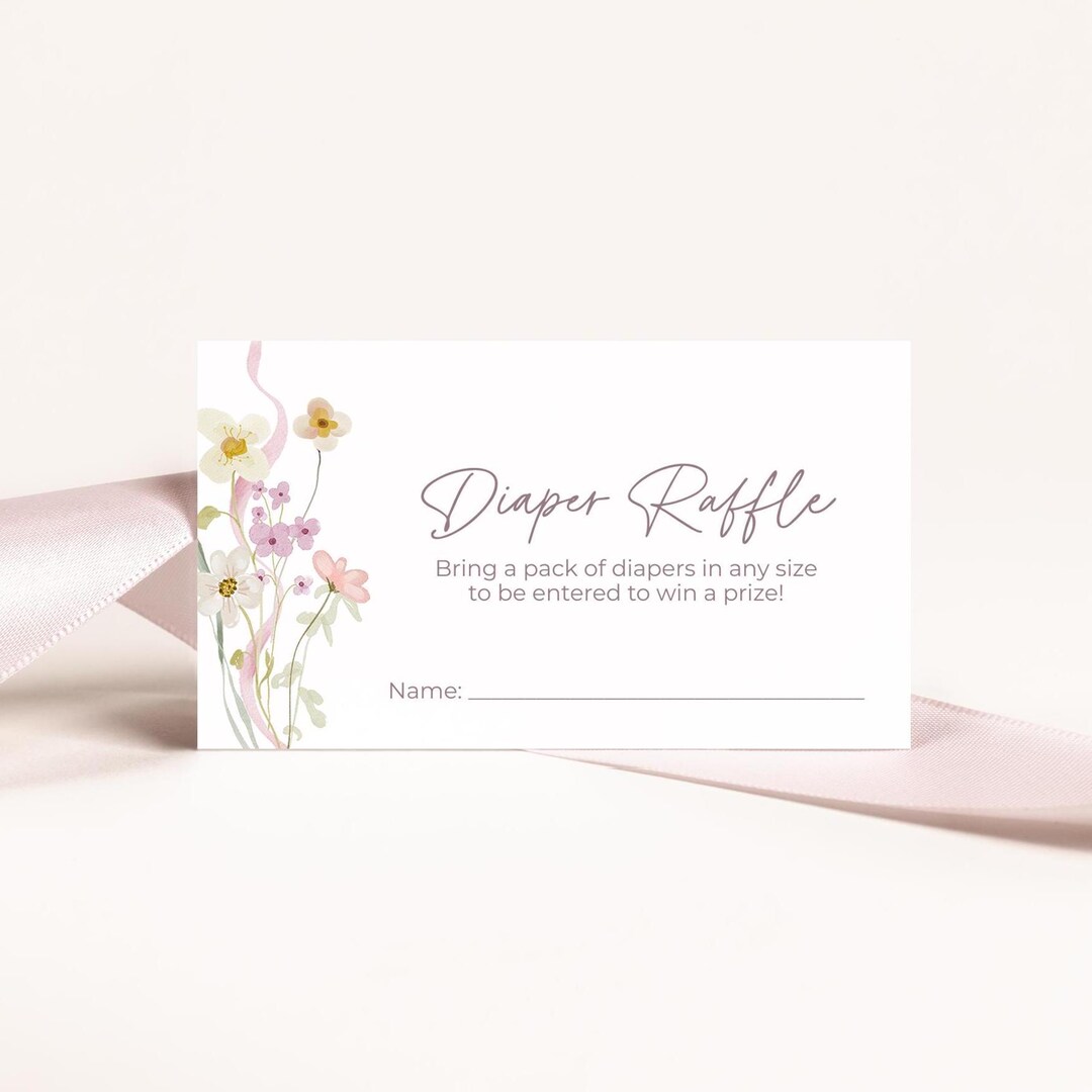 Pastel Wildflower Diaper Raffle Ticket Template, Spring Floral Baby ...