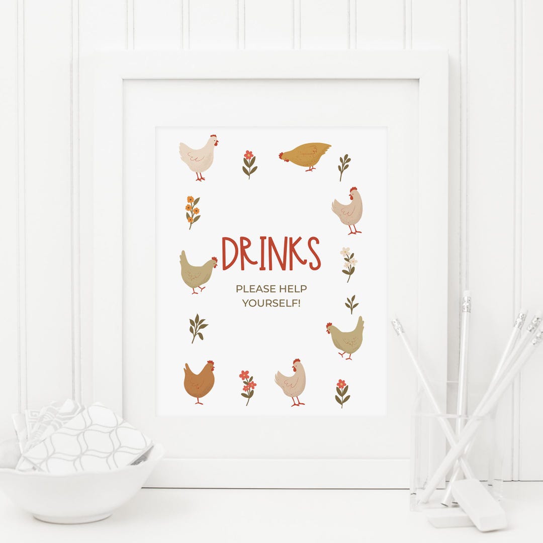 Chicken Drinks Sign, Instant Download, Farm Drink Table Sign, Beverage ...