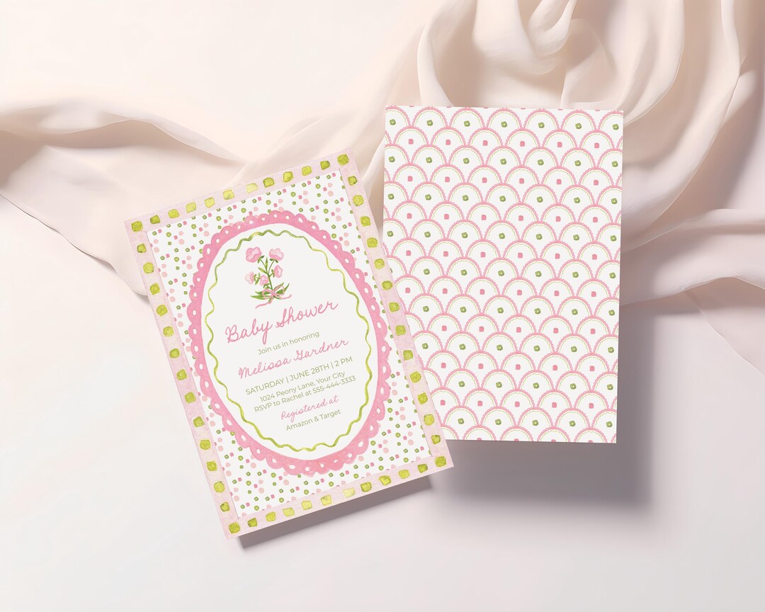 Grand Millennial Baby Shower Invitation Template, Editable Pink Floral ...