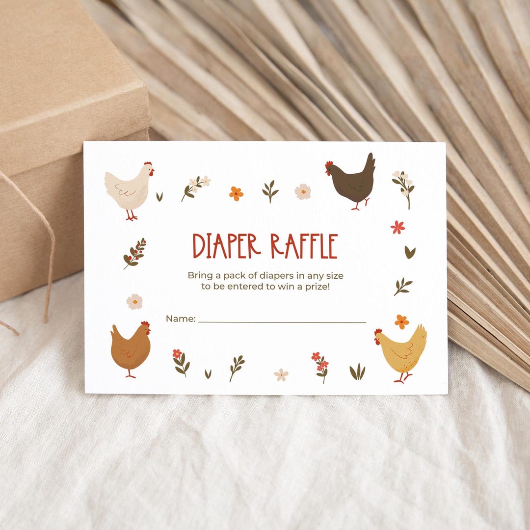 Cute Chicken Diaper Raffle Ticket Template, Farm Baby Shower Invitation ...