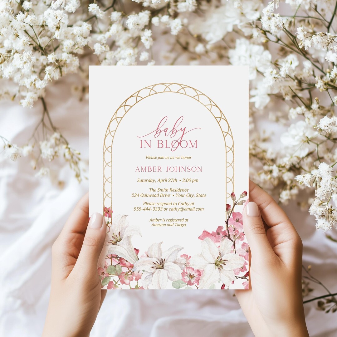 Lily Baby Shower Invitation, Baby in Bloom Shower Invite, Spring Floral ...