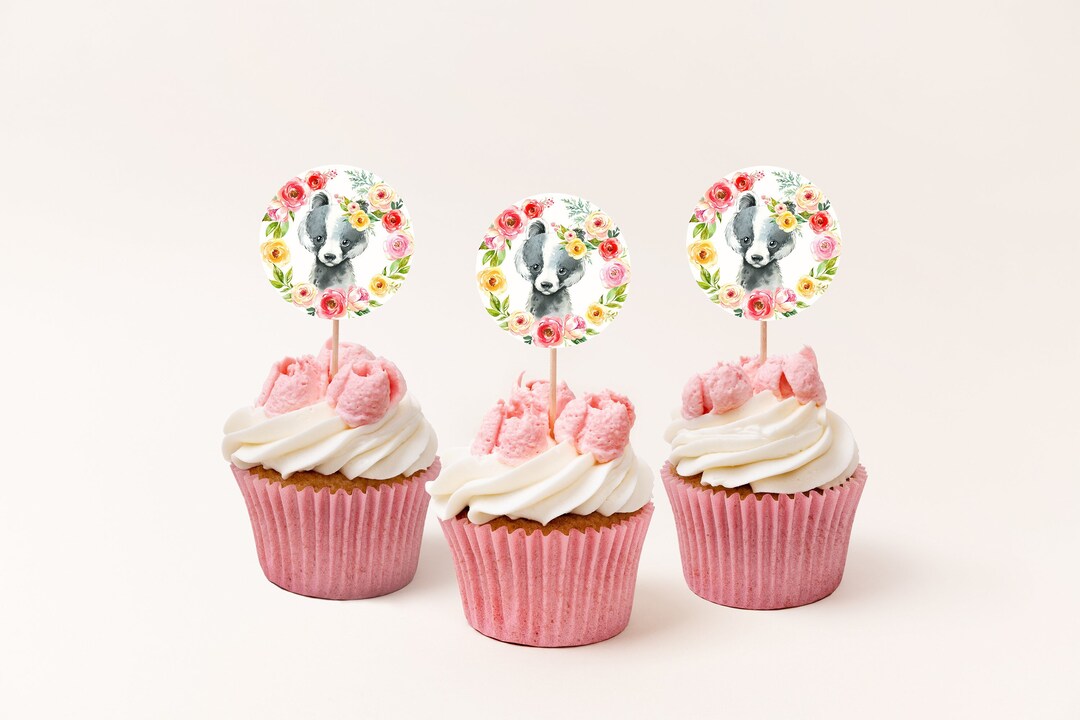 Badger Cupcake Toppers, Instant Download, Woodland Animal Baby Shower ...