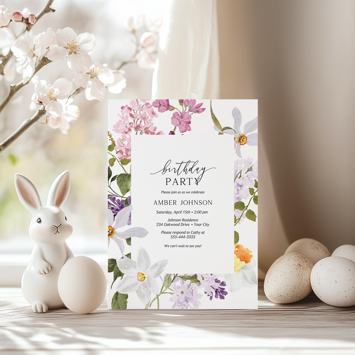 Spring Floral Birthday Party Invitation, Garden Flowers Woman's ...