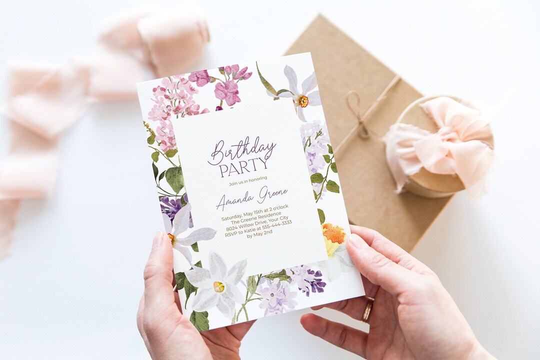 Spring Floral Birthday Party Invitation, Garden Flowers Woman's ...