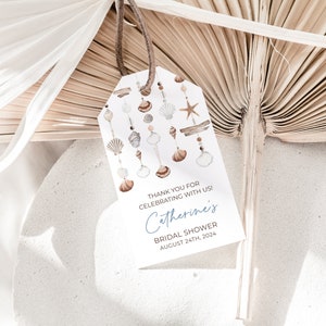 Seashell Bridal Shower Favor Tag, Boho Beach Thank You Tag, Ocean ...