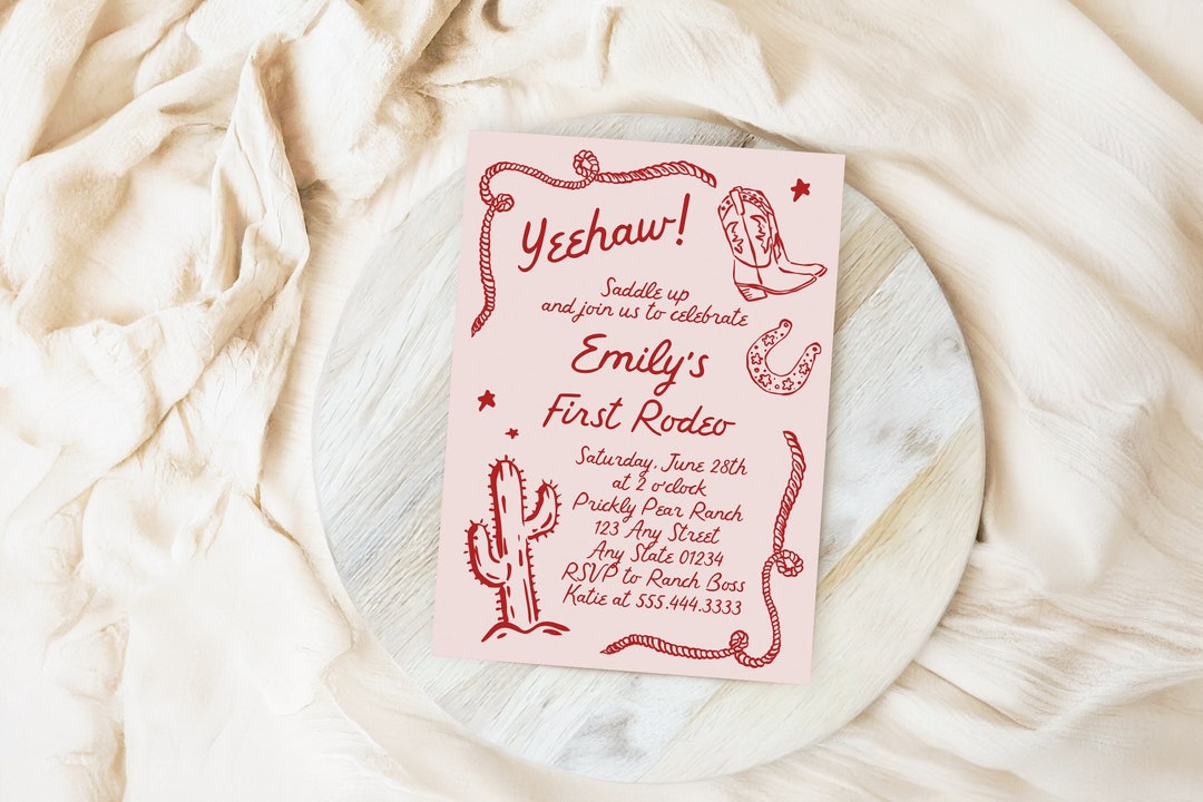 First Rodeo Birthday Party Invitation, Whimsical Cowgirl First Birthday ...