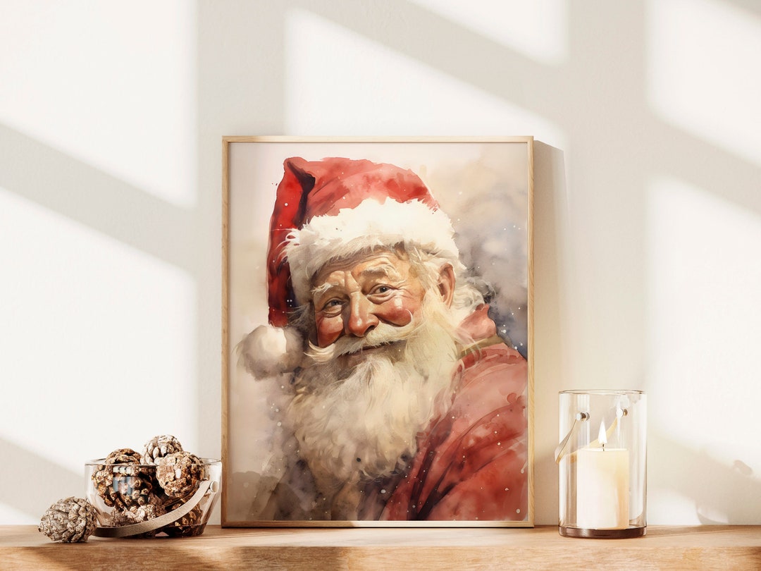 Vintage Santa Painting, Retro Christmas Decoration, Nostalgic Printable ...