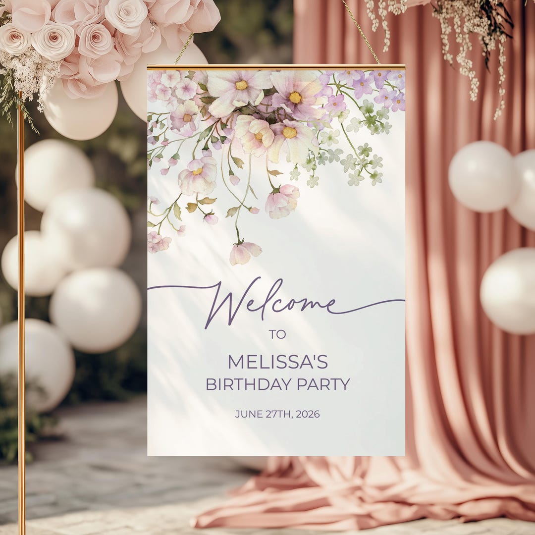 Wildflower Welcome Sign Template Corjl, Editable Meadow Floral Birthday ...