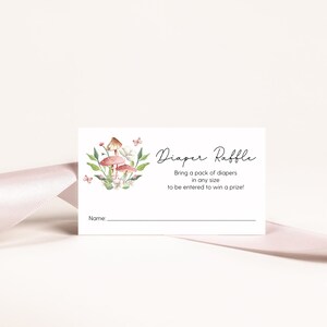 Pink Mushroom Diaper Raffle Ticket, Invitation Insert Card, Woodland ...