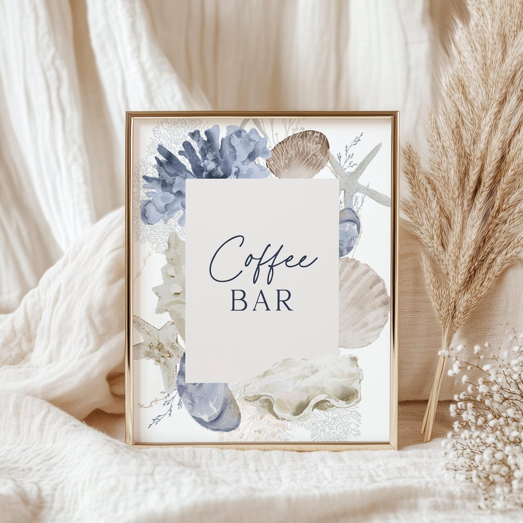 Coastal Coffee Bar Sign, Instant Download, Beach Themed Beverage Sign ...