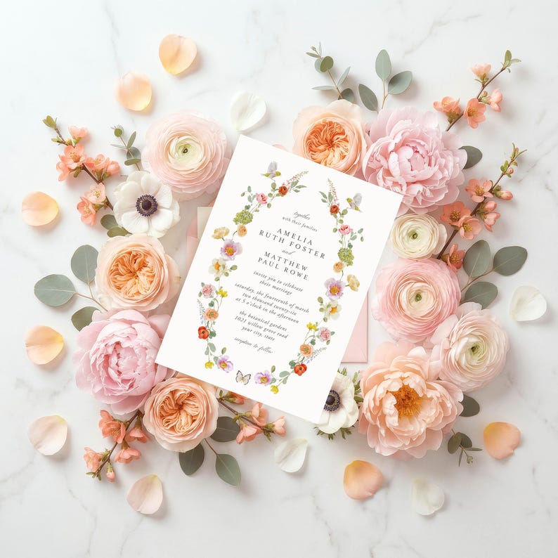 Botanical Garden Floral Wedding Invitation Template Corjl, Editable DIY ...