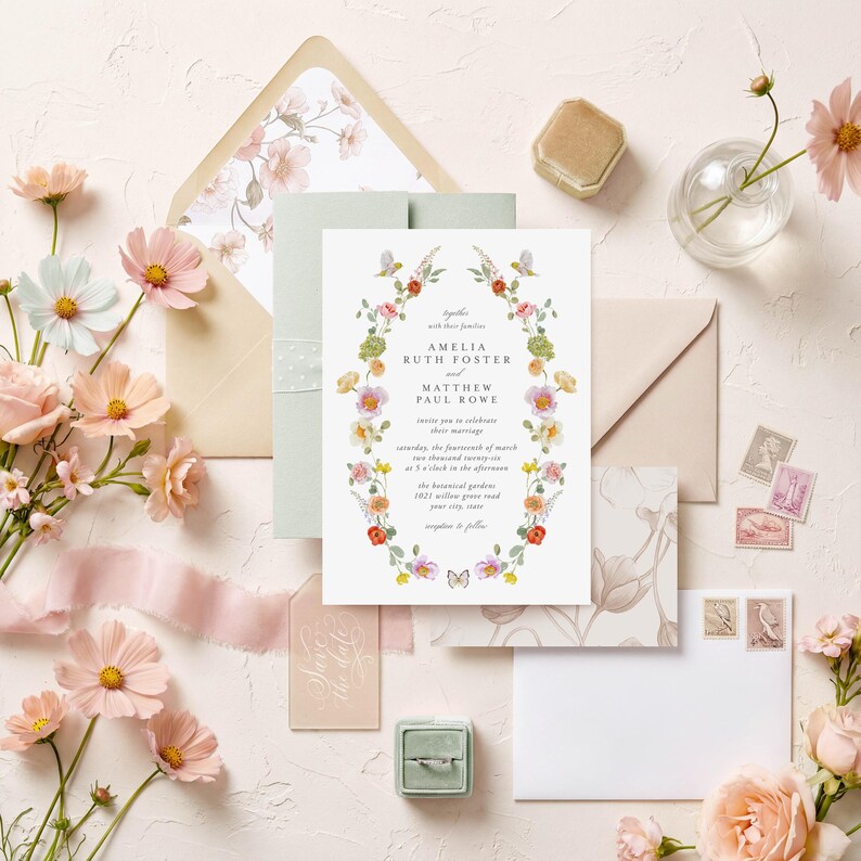 Botanical Garden Floral Wedding Invitation Template Corjl, Editable DIY ...
