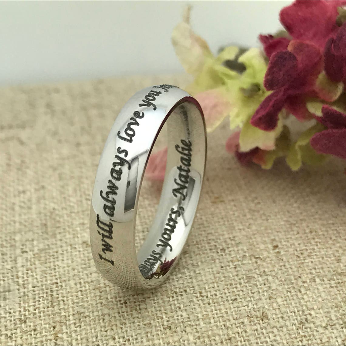 4mm Wedding Band Custom Promise Ring for Him Custom Date | Etsy