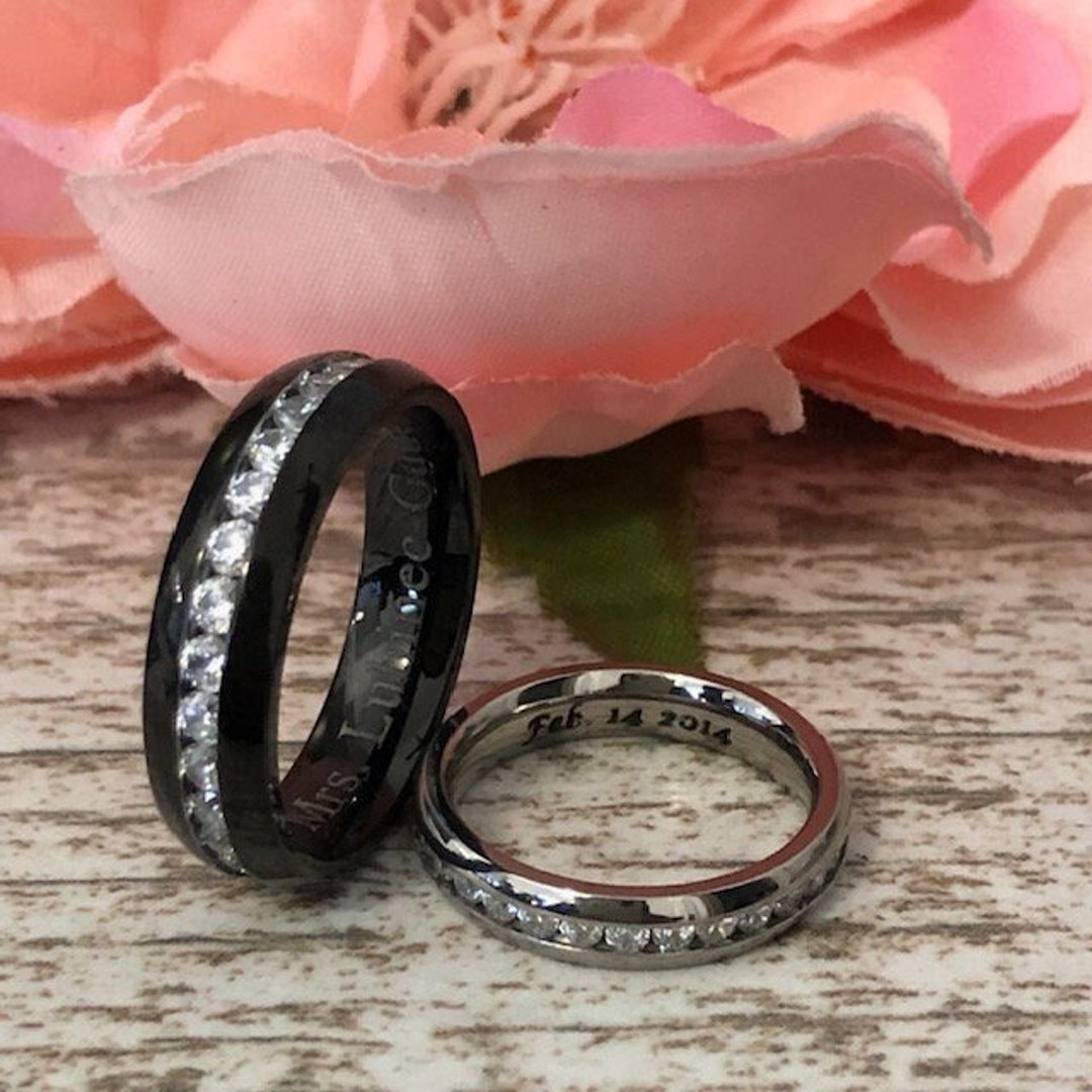 6mm/4mm Titanium Wedding Rings, Personalized His and Hers Titanium ...