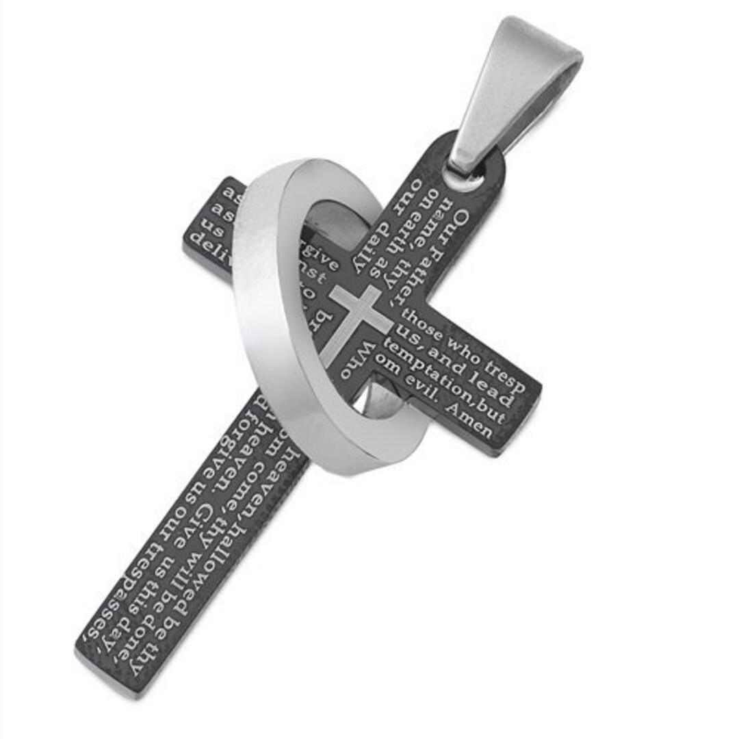 Cross Necklace,lords Prayer Stainless Steel Cross Necklace With Curb ...