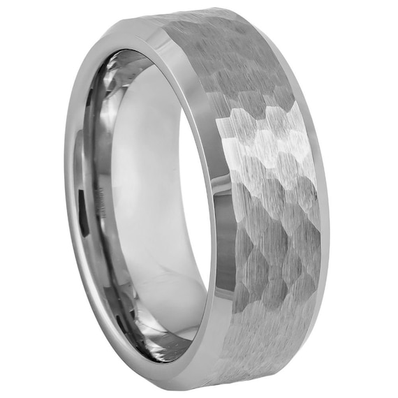 Tungsten Hammered Ring Personalized Men's Wedding Band | Etsy