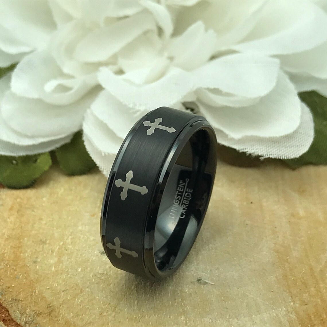 Tungsten Wedding Ring Cross Tungsten Brushed Finish Tungsten - Etsy
