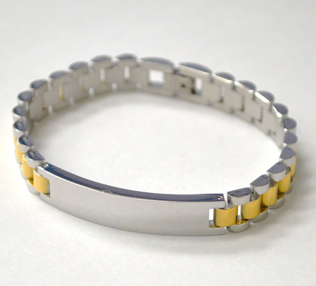 Personalized ID Bracelet, Stainless Steel 2 Tone ID Bracelet ...