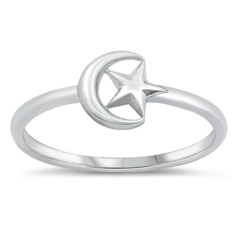 Moon and Star Ring Sterling Silver Moon Ring 925 Silver - Etsy