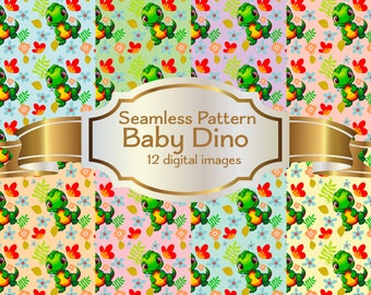 Adorable Baby Dino Patterns: 100 Seamless Dinosaur-themed Digital ...