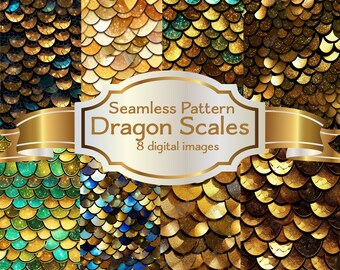 Seamless Patterns RED DRAGON Hand Drawn Scales Digital Scrapbook Paper ...