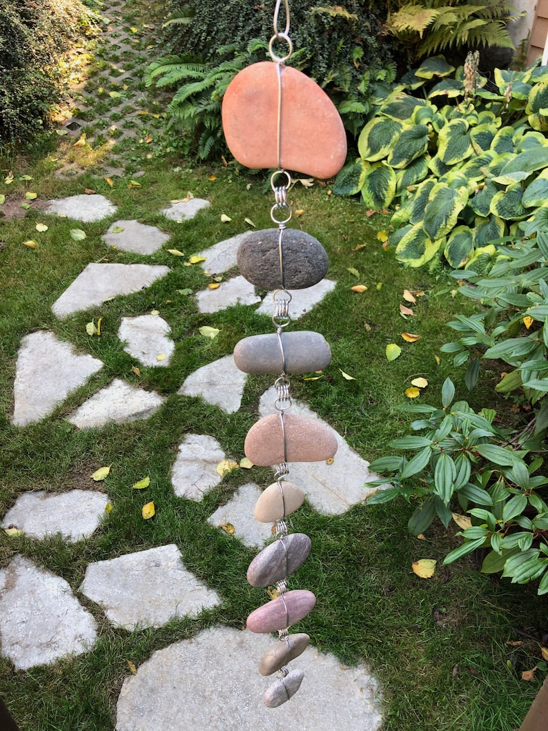 Raining Rocks – Hanging Stone Garden Sculpture / Rain Chain Art - Etsy