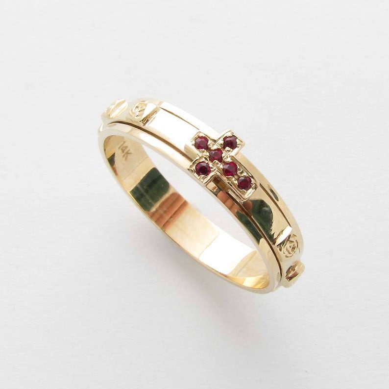 R52980 14K 18K Solid Gold Rosary Ring Spinning Cross - Etsy