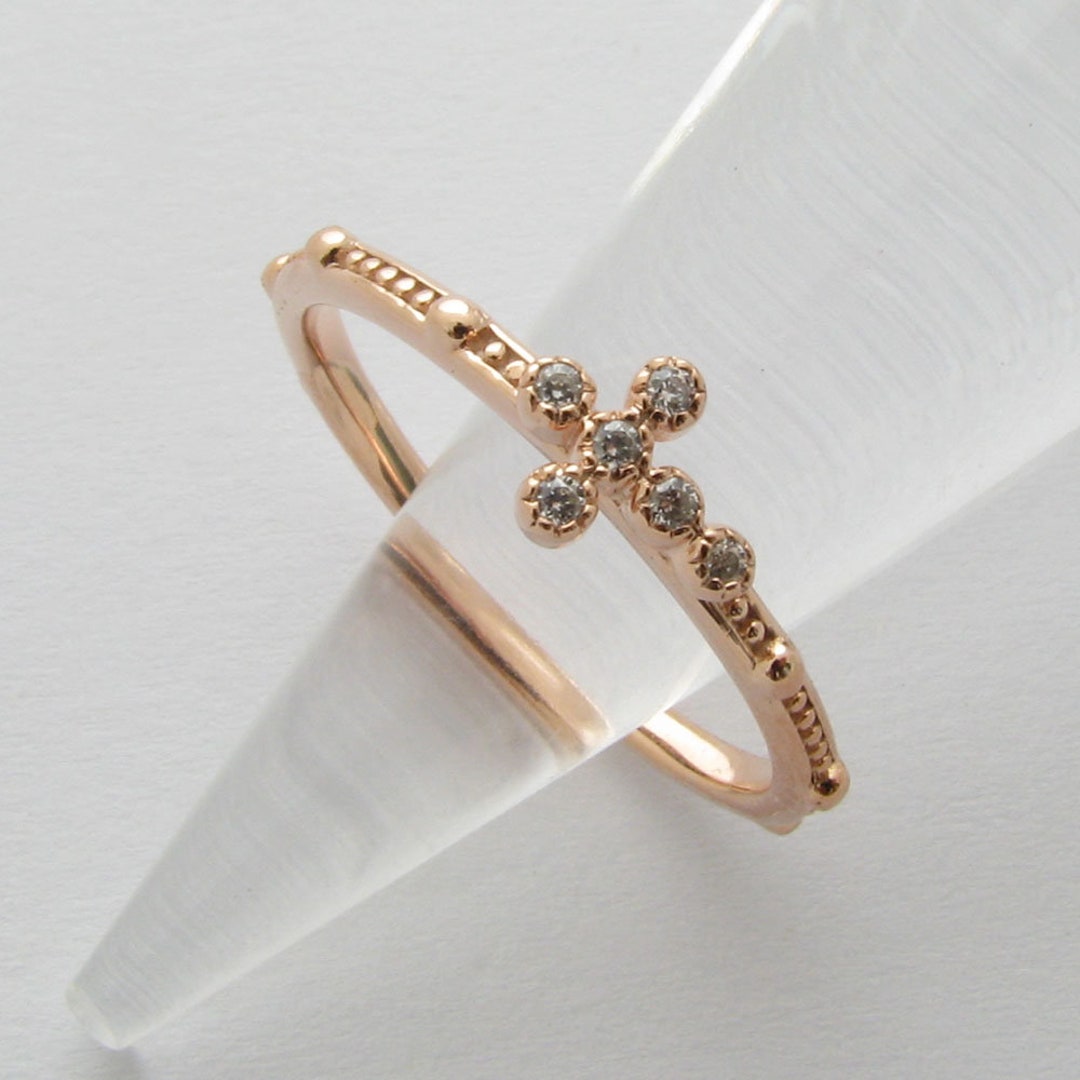RR2020 14K 18K Solid Gold Diamond Rosary Ring Cross - Etsy