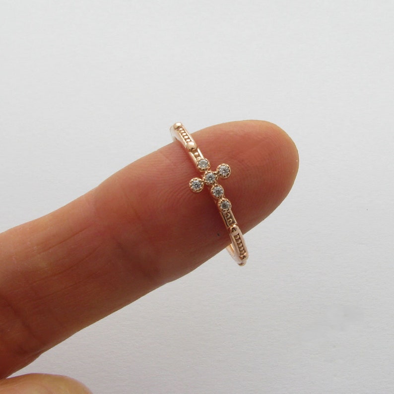 RR2020 14K 18K Solid Gold Diamond Rosary Ring Cross - Etsy