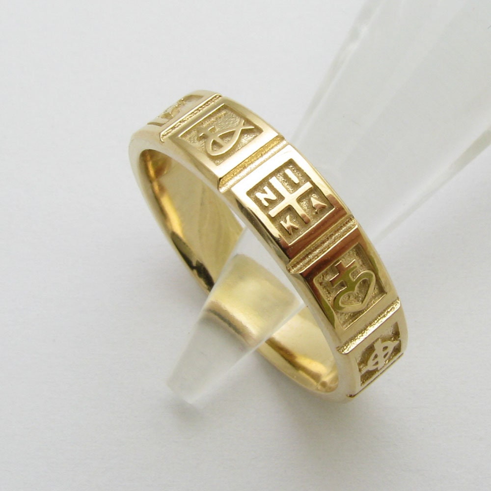 RR2064 Rosary Ring 14K 18K Solid Gold Cross | Etsy