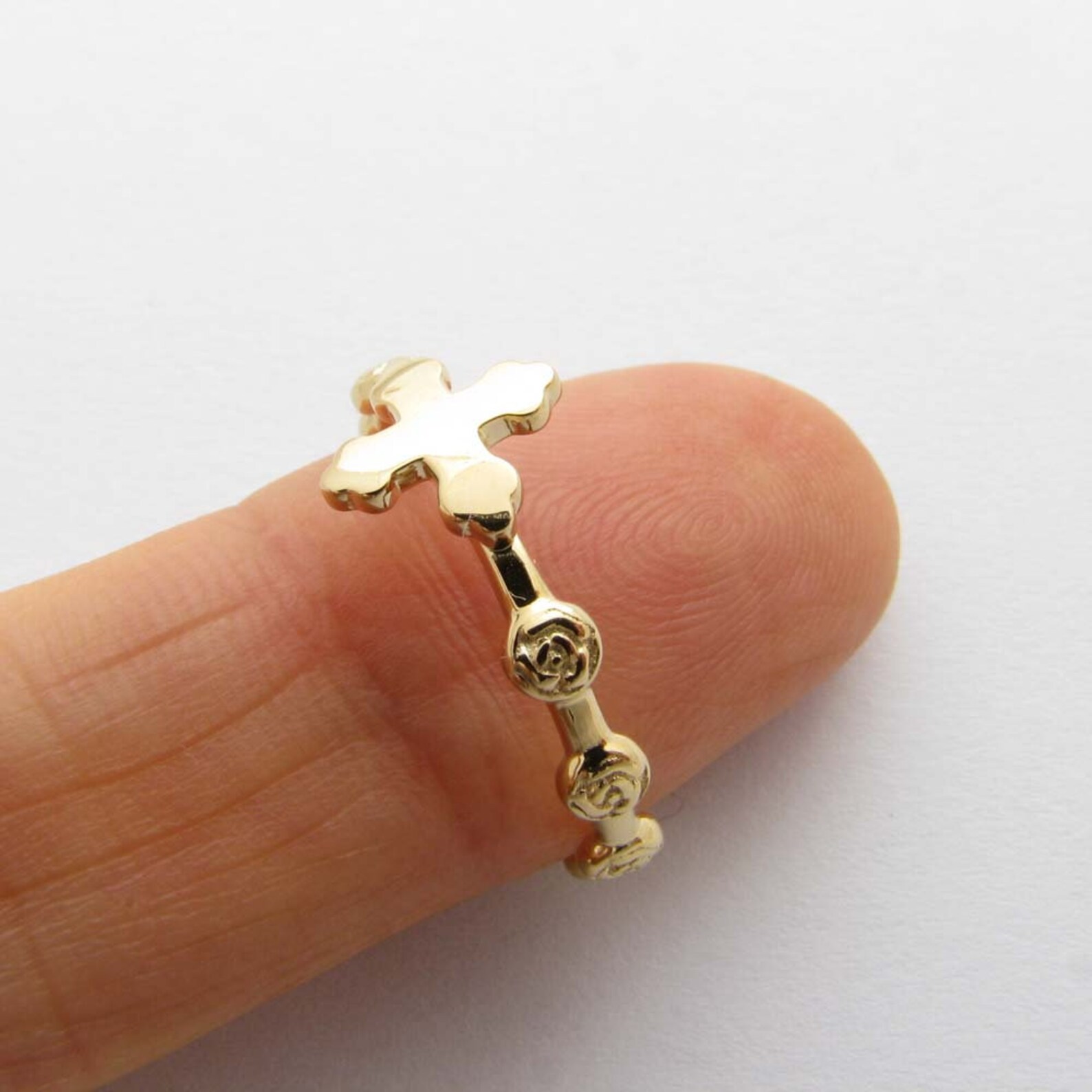 RR2012-S Sterling Silver 925 Solid Rosary Ring Cross Rose - Etsy