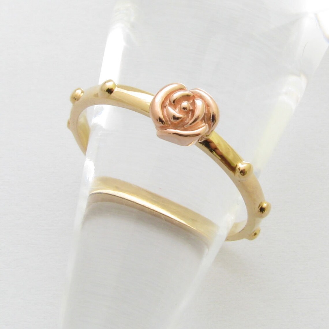 RR2048 Rose Rosary Ring 14K 18K Solid Gold Cross - Etsy