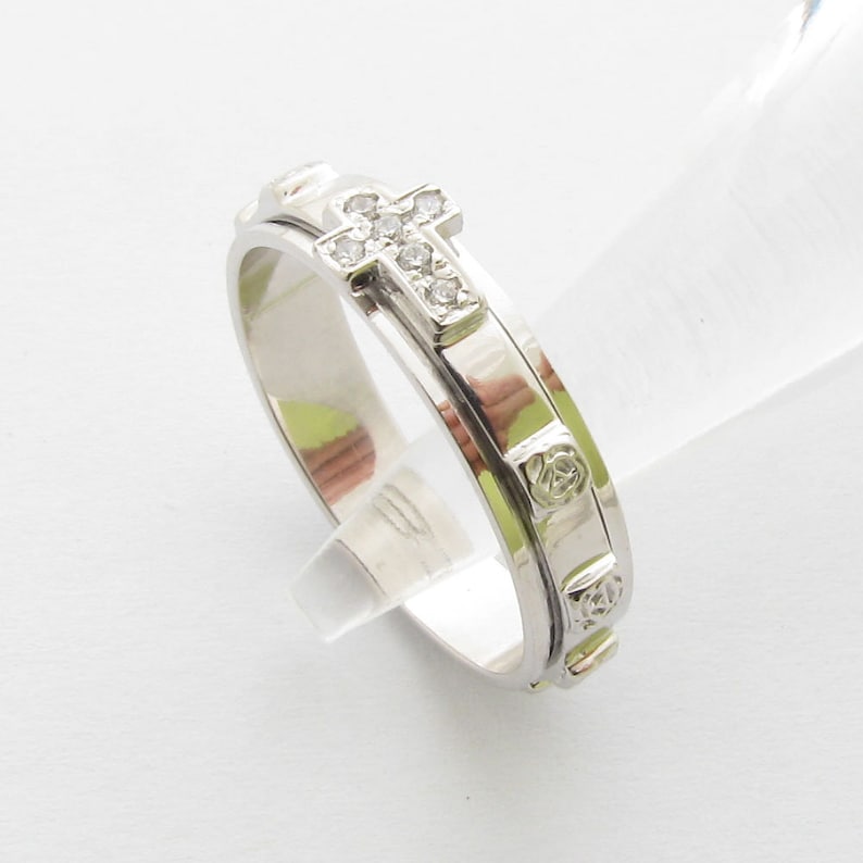 R52978 14K 18K Solid Gold Cubic Rosary Ring Spinning Cross | Etsy