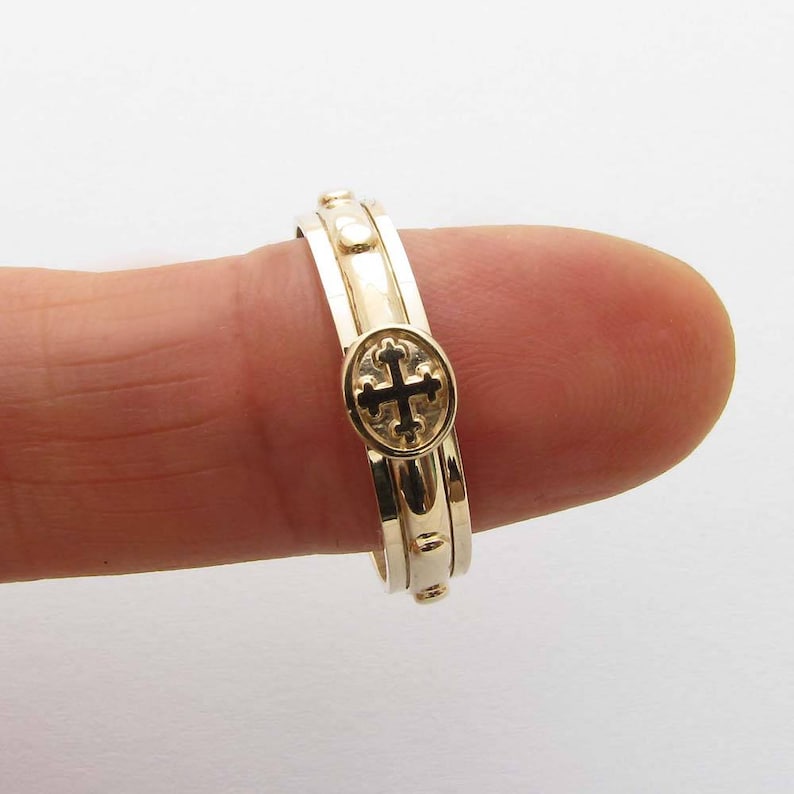 R47759 14K 18K Solid Gold Rosary Ring Spinning Cross - Etsy