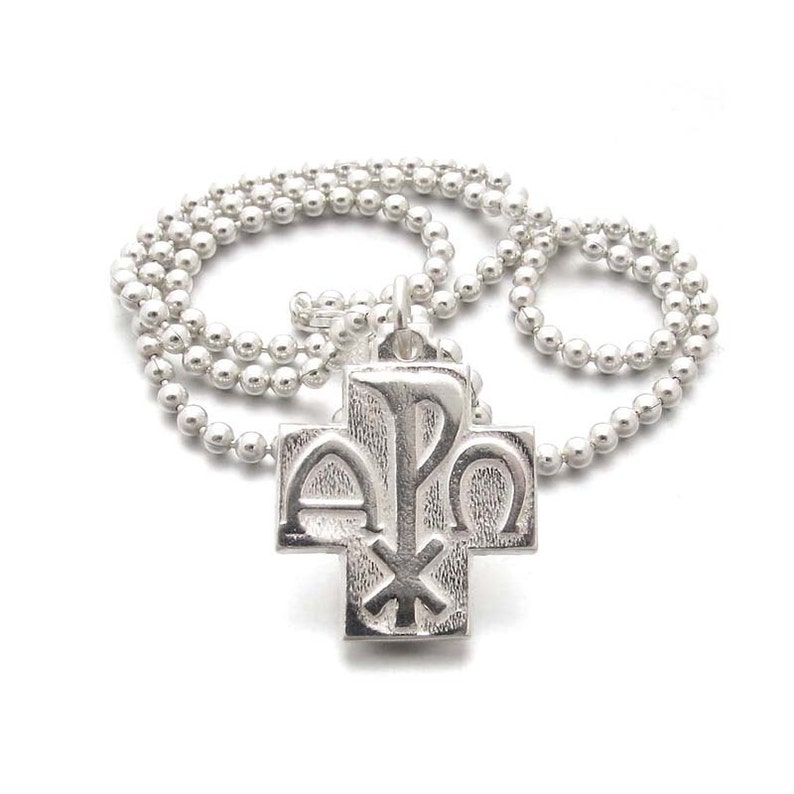 CP533 PX Alpha Omega Cross Sterling Silver 925 Solid Pendant Ball Chain ...