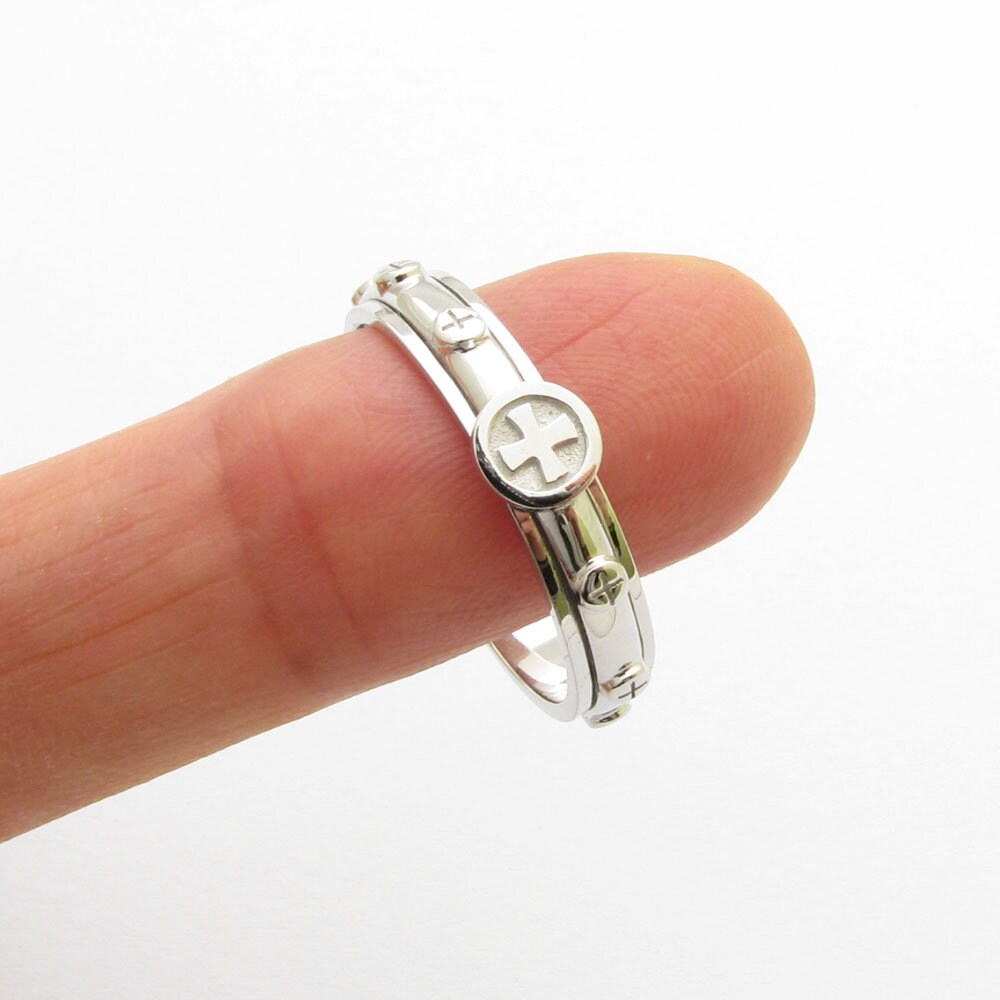 RR2054-S Sterling Silver 925 Solid Rosary Ring Spinning | Etsy