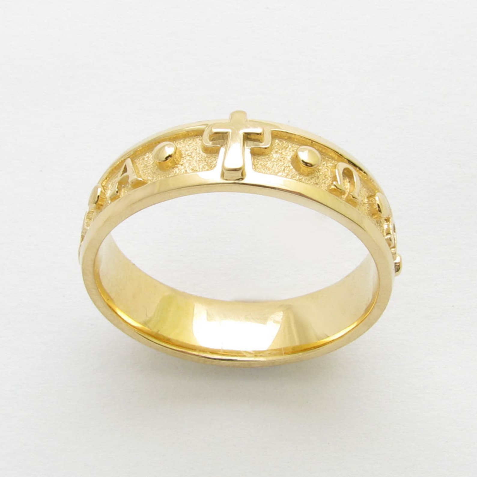 RR2052 Rosary Ring 14K 18K Solid Gold Alpha Omega Cross - Etsy