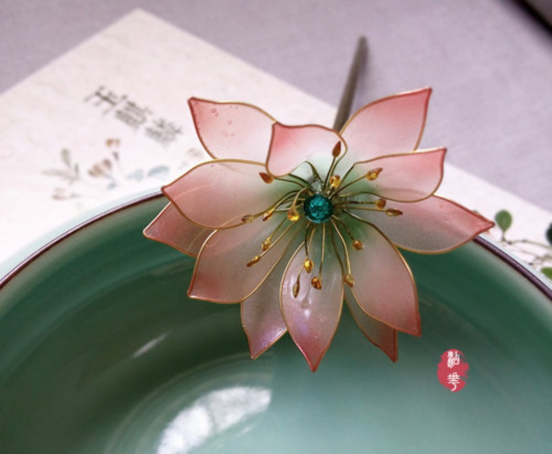 Summer Pink Lotus Hair Stick，water Lily Hair Comb，chinese Hanfu Hair ...