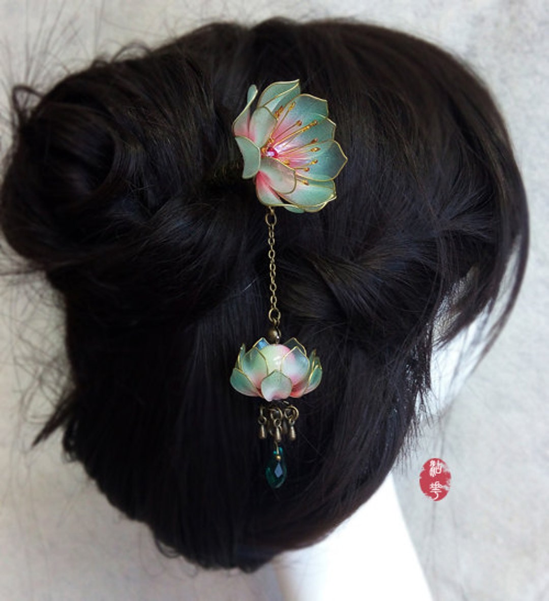 Oriental Blue Water Lily/lotus Lamp Pendant Hair Stick Hanfu Hair Stick ...