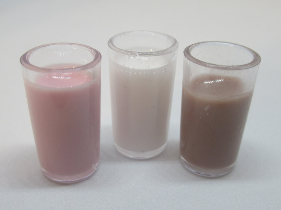 Miniature Milk Strawberry Chocolate Kitchen Littles Vintage Glass Cup ...